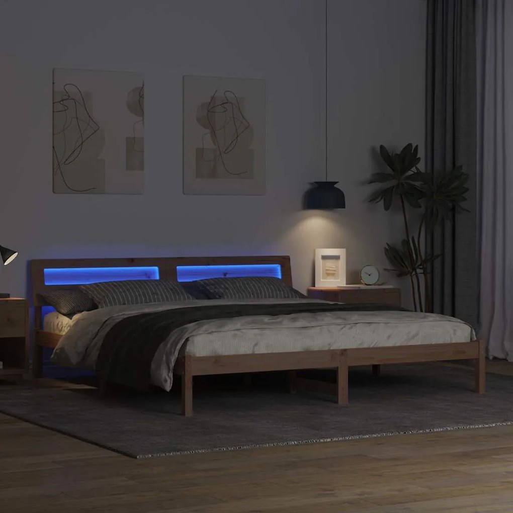 Rám postele s čelo Hnědá 200 x 200 cm Masivní borové dřevo 3385742