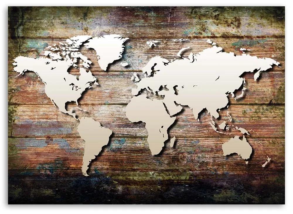 Gario Obraz na plátně Mapa světa na starých deskách Rozměry: 60 x 40 cm