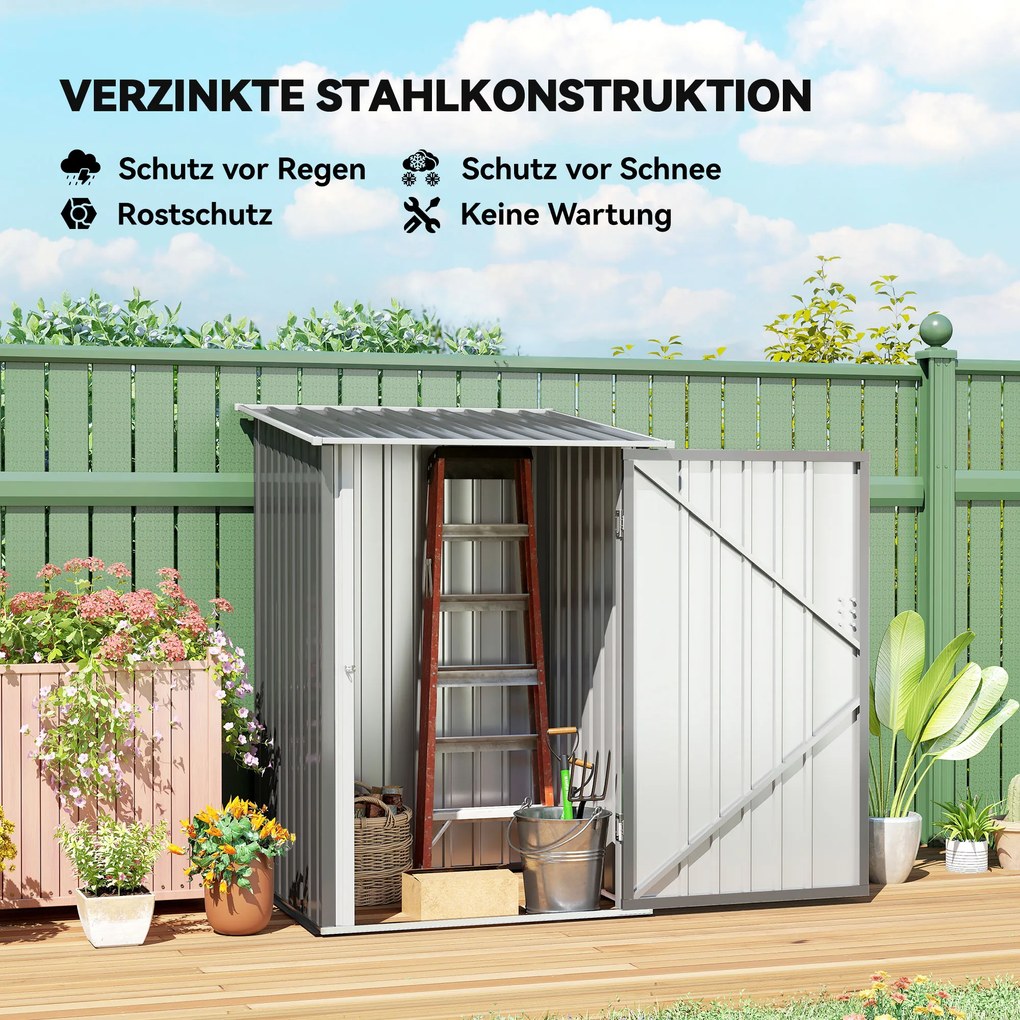 Outsunny ocelový přístřešek na nářadí 0,92 m² Uzamykatelný zahradní přístřešek s jednoplášťovou střechou, 100x103x160cm, šedý
