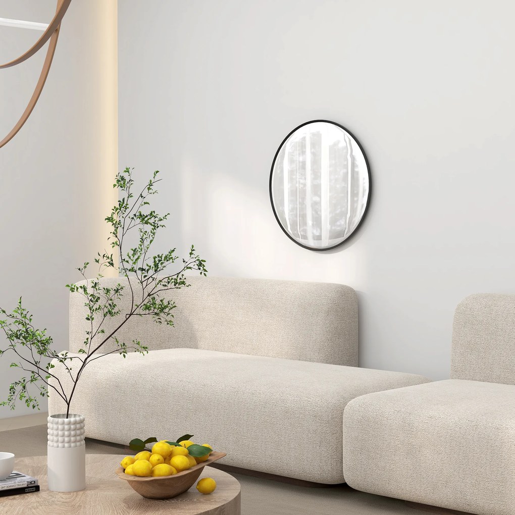 HOMCOM nástěnné zrcadlo 60 x 60 cm kulaté koupelnové zrcadlo s hliníkovým rámem, dekorativní zrcadlo do koupelny obývacího pokoje předsíně ložnice če…