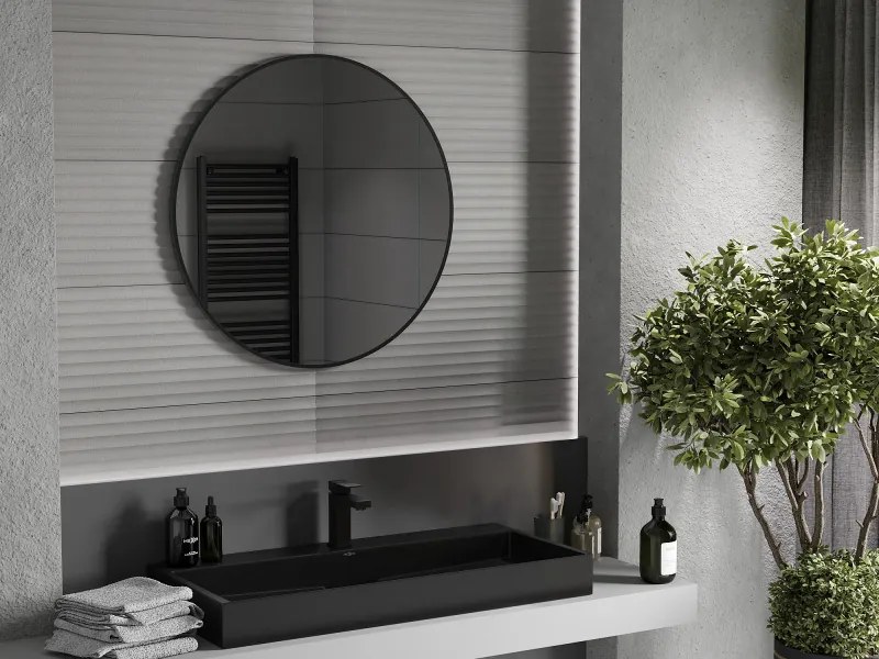 Mexen Loft, kulaté koupelnové zrcadlo 80 cm, barva rámu černá matná, 9850-080-080-000-70