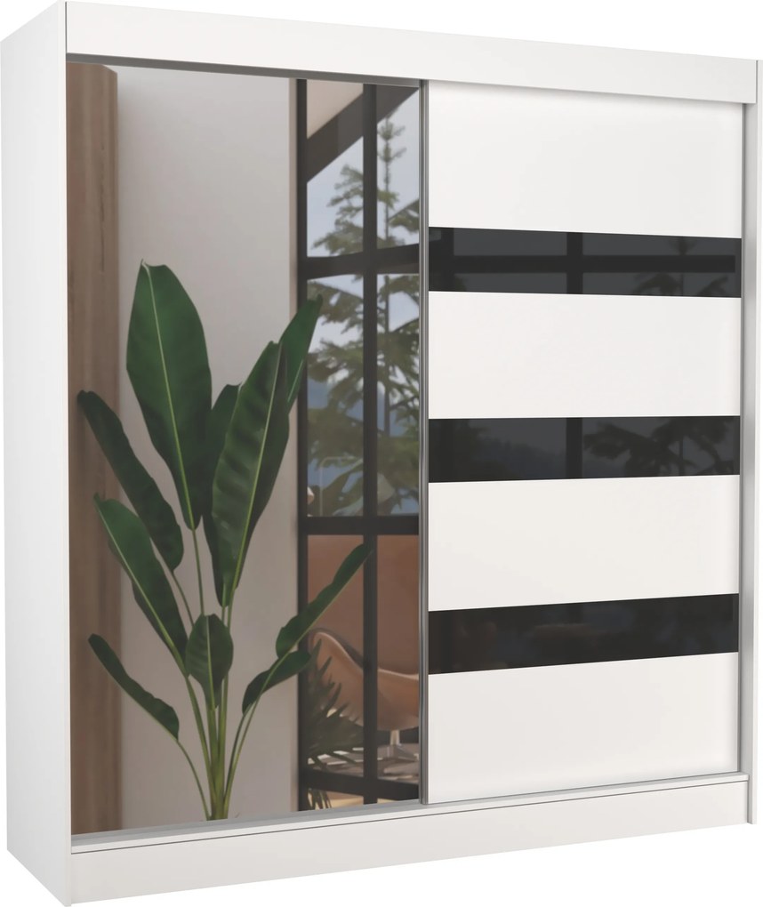 ADRK Furniture Posuvná skříň se zrcadlem a lacobelem TOURA 200 ADRK-SW-TOU-WBL-200