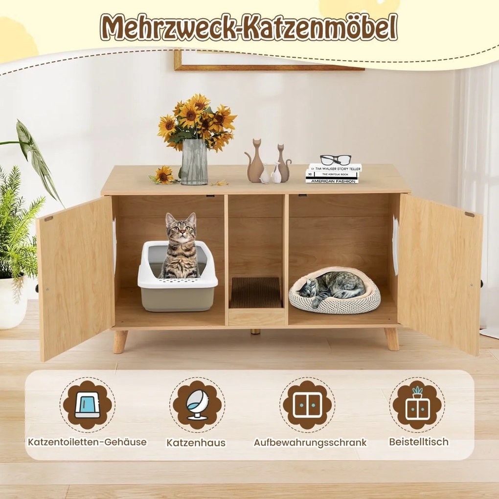 Costway Kočičí skříňka na kočičí záchod kočičí wc s 2 dvířky kočičí domeček