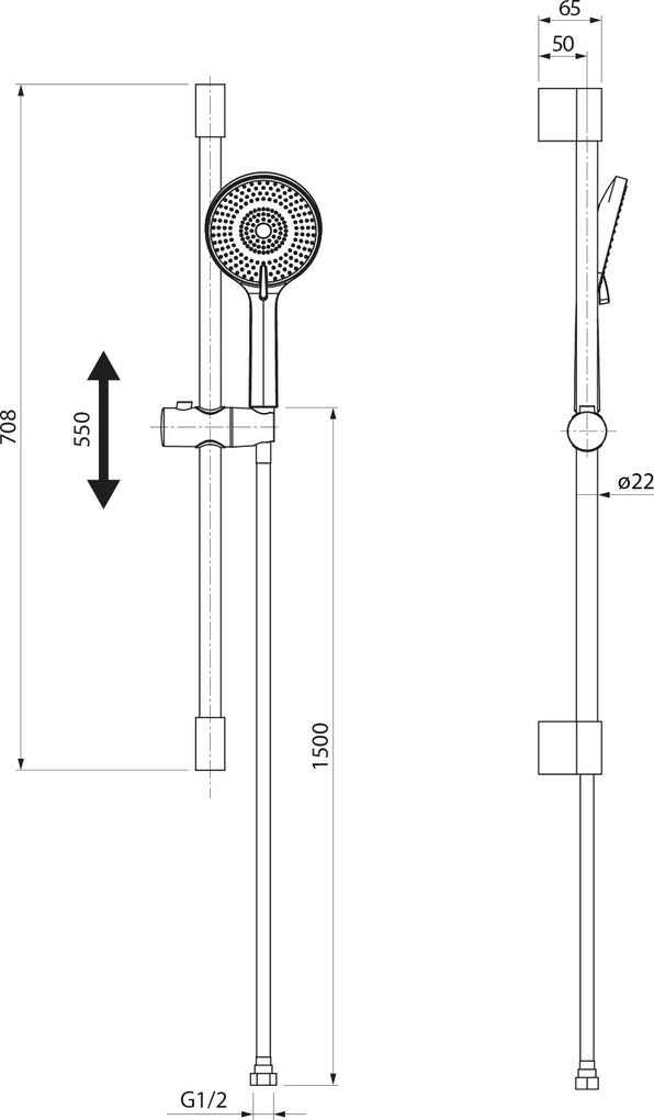 Sapho sprchová souprava ruční sprcha posuvný držák 708 mm chrom SC715
