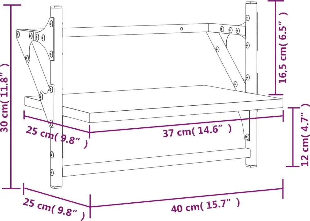 vidaXL Nástěnné police s tyčemi 2 ks 40 x 25 x 30 cm [836242] Barva: šedá sonoma