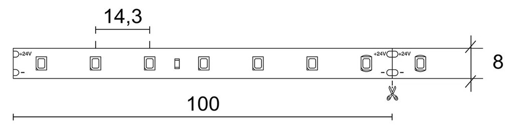 Indeluz 200AS-L3905FC0-00 24 V LED pásek Nilo 8-10, 4,8W/m, 3000K, 5m, IP20