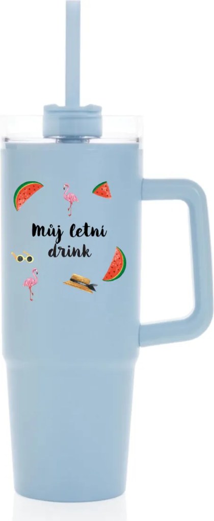 Personalizovaná cestovní termoska s průhledným víčkem s letním mixem
