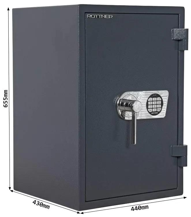 Rottner Security Nábytkový ohnivzdorný elektronický trezor Atlas 65 EL EN-1, šedý