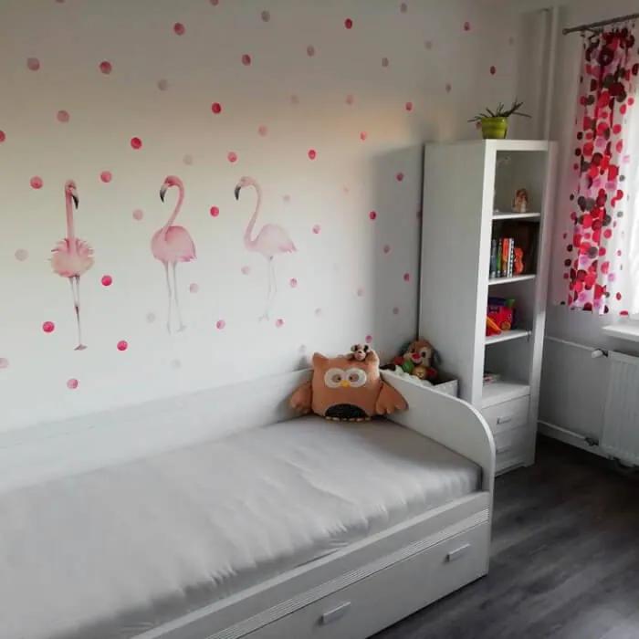 INSPIO Dětské samolepky na zeď - Růžový plameňák s puntíky