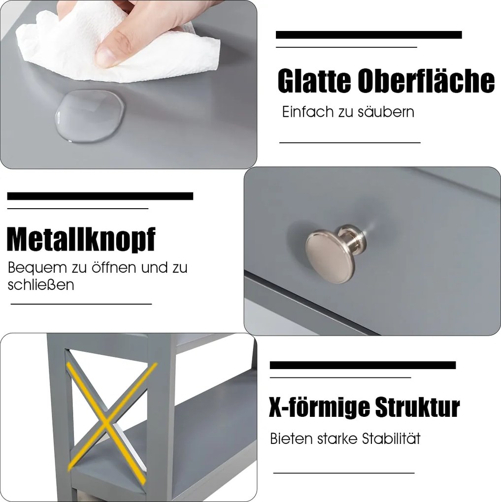 Costway Konzolový stůl 3 úrovně se zásuvkou ze dřeva – 100 × 30 × 80 cm, šedá