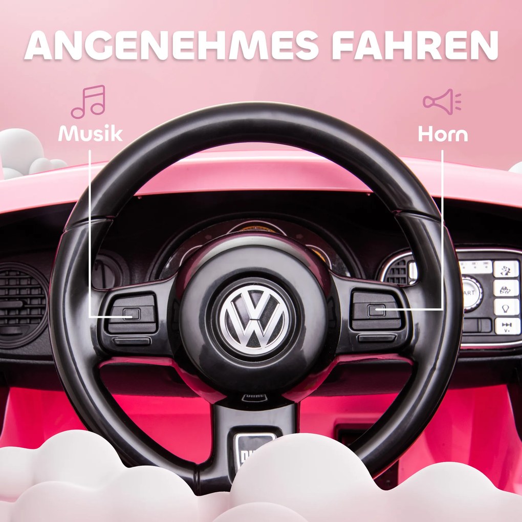 Dětské elektrické auto AIYAPLAY 12V Volkswagen Beetle s dálkovým ovládáním 2.4G, hudbou, klaksonem, elektrické vozidlo s LED světly, USB/MP3 připojen…