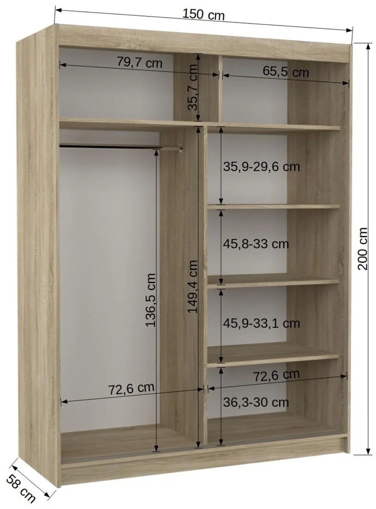 Šatní skříň s posuvnými dveřmi Murani - 150 cm Barva: Bílá