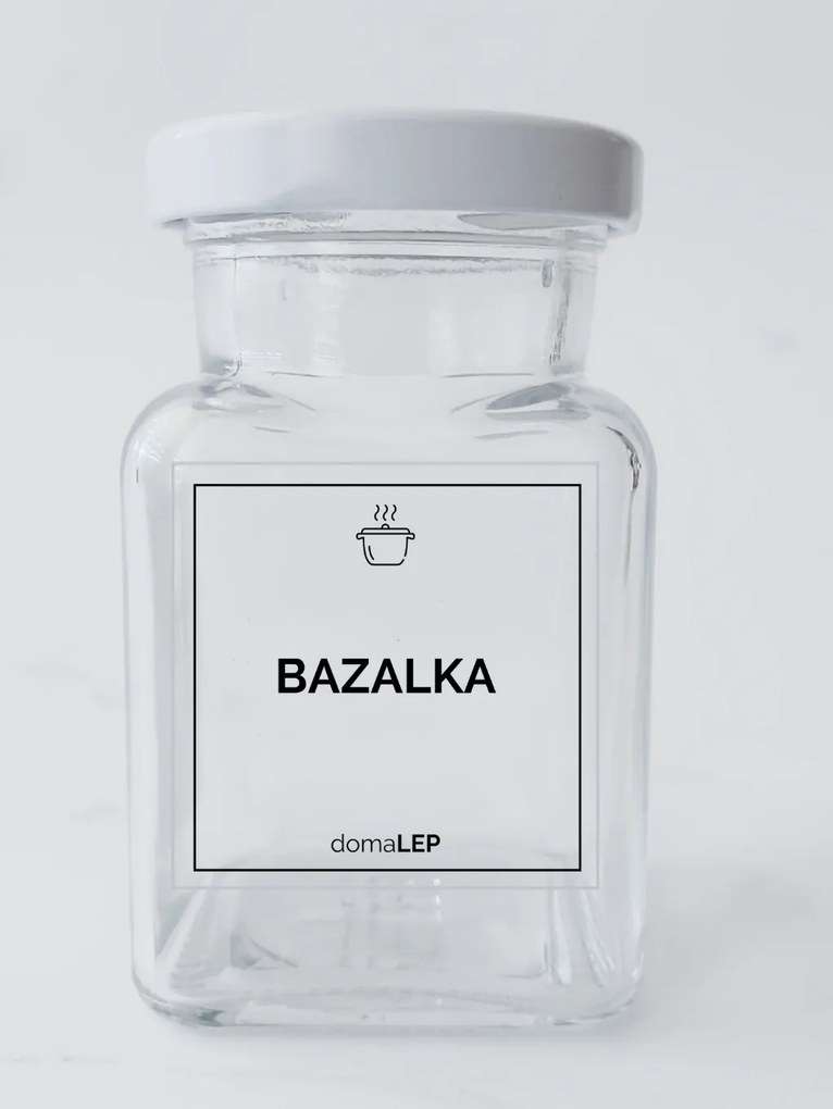 Samolepka na kořenky BAZALKA průhledná 5 × 5 cm tučné písmo