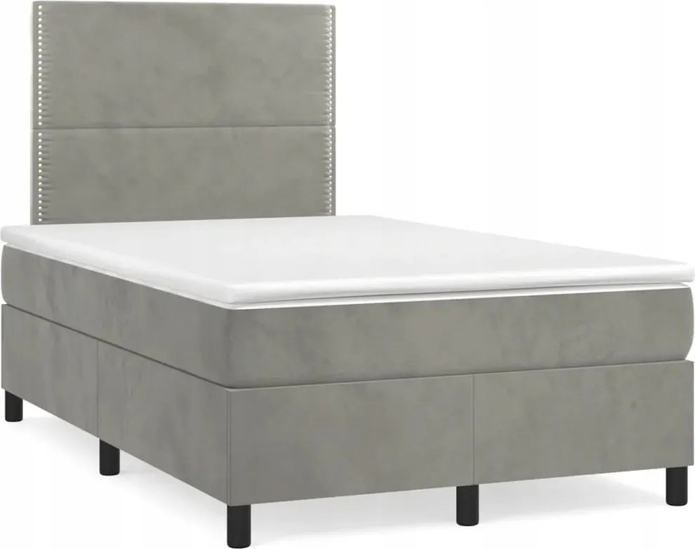 Box Spring Postel S Matrací Samet Světle Šedá Hladké s hřebíky 120 x 190