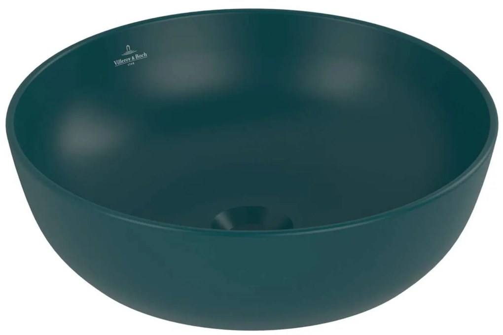 Villeroy & Boch Artis - Umyvadlo na desku, průměr 43 cm, bez přepadu, bez otvoru pro baterii, CeramicPlus, Teal 417943TE