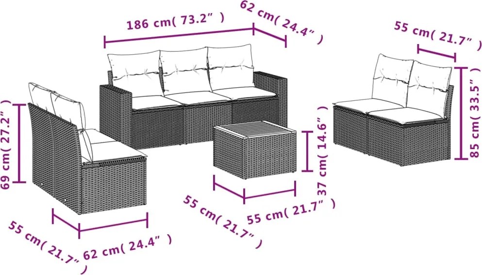 8dílná zahradní sedací souprava s poduškami béžová polyratan 3224078