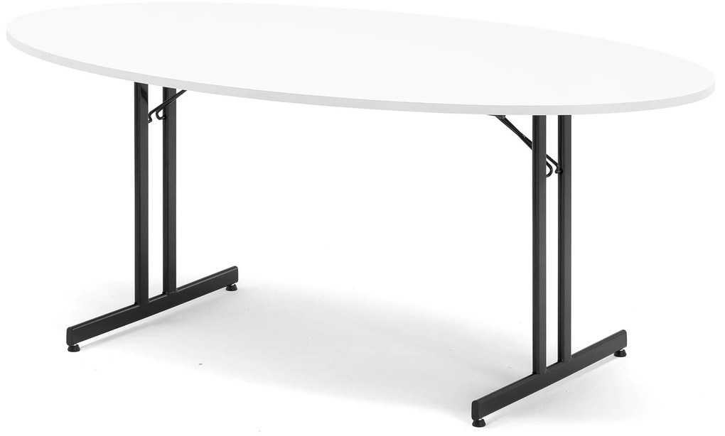 AJ Produkty Skládací stůl Sanna, oválný, 1800x1000 mm, bílá, černá