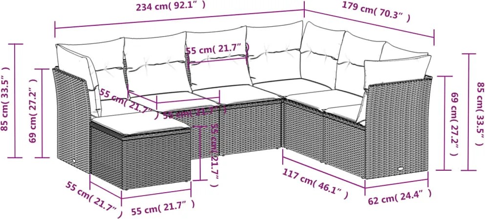 7dílná zahradní sedací souprava s poduškami béžová polyratan 3217989