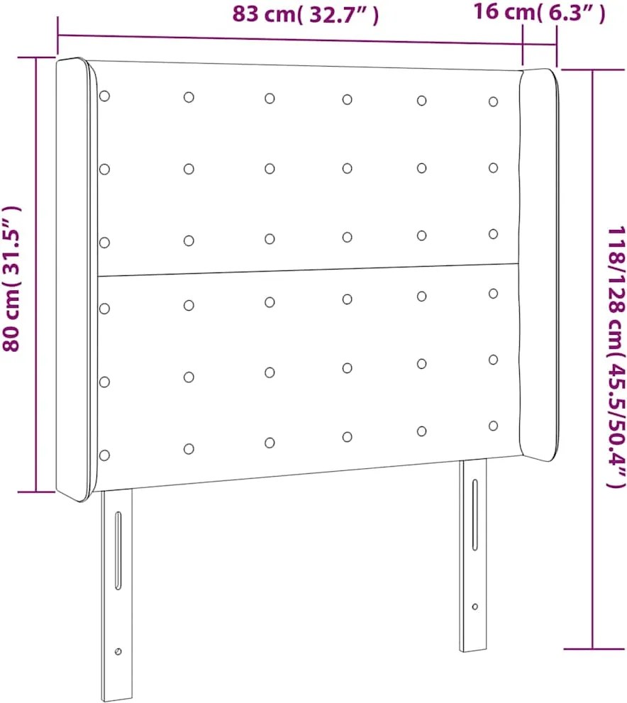 Čelo postele s LED tmavě hnědé 83 x 16 x 118/128 cm textil 3124459