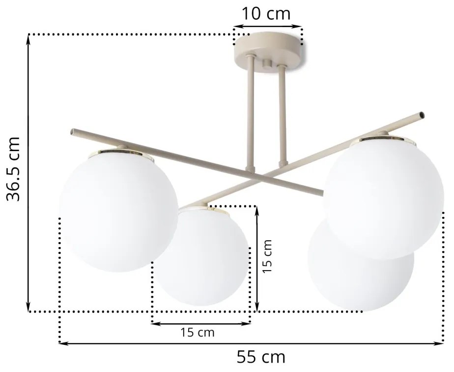 Stropní svítidlo Florence, 4x bílé skleněné stínítko, be/g