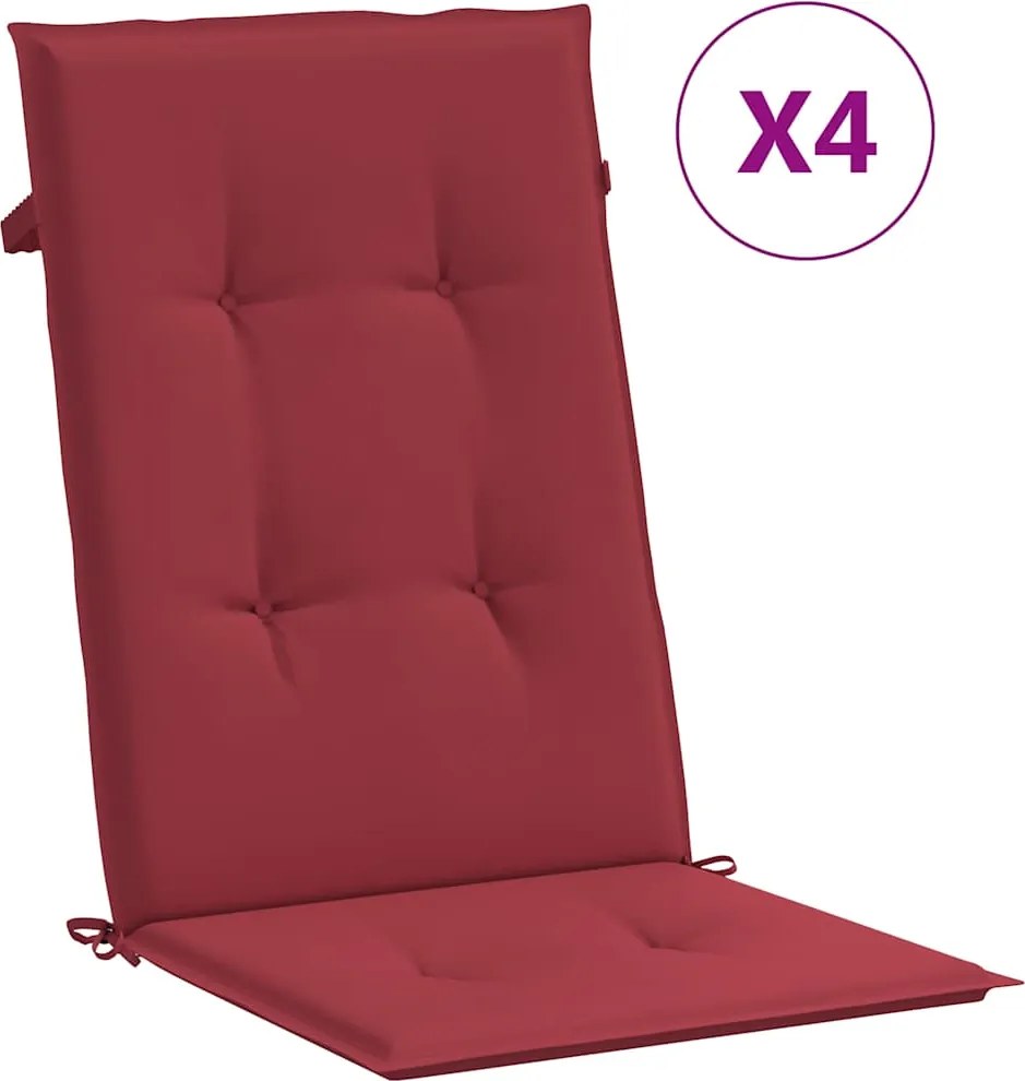 Podušky na židli vysoké opěradlo 4 ks vínové 120x50x3 cm textil 314114