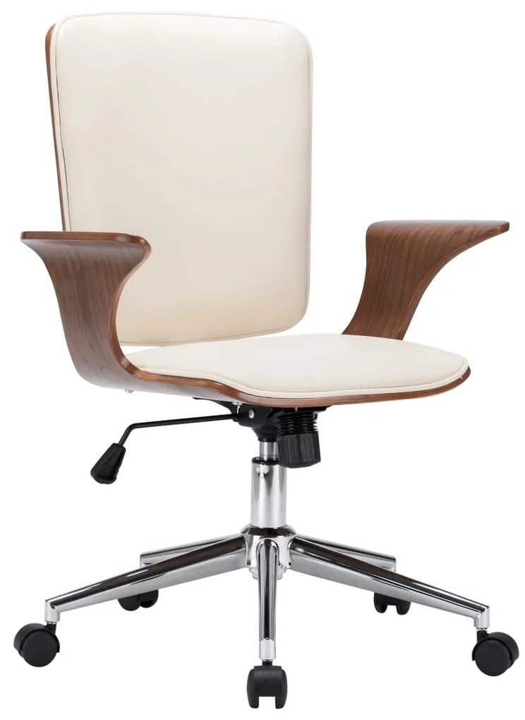 283134 vidaXL Otočná kancelářská židle krémová umělá kůže a ohýbané dřevo