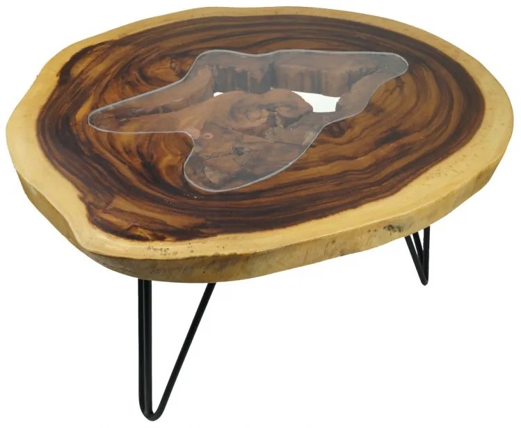 Dřevěný konferenční stolek s plexisklem 65x76 cm