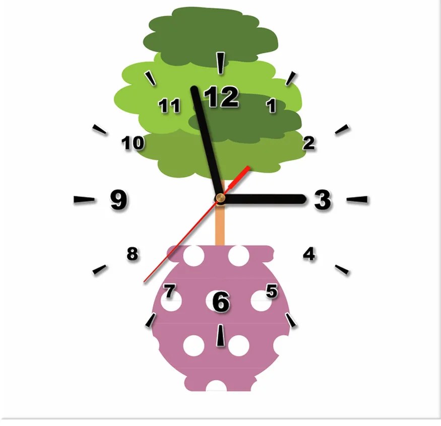 Gario Obraz s hodinami Zelený stromeček ve váze Rozměry: 40 x 40 cm