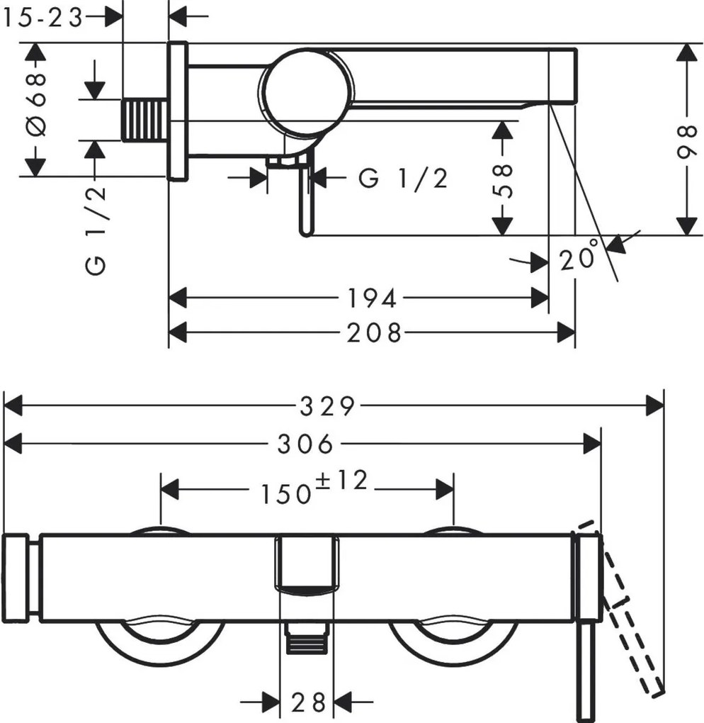 Hansgrohe Finoris, nástěnná vanová baterie, černá matná, 76420670