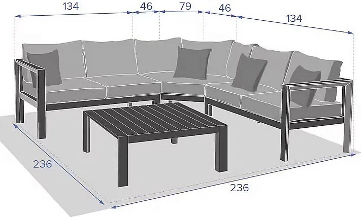 DEOKORK Hliníková rohová sestava VANCOUVER pro 5 osob (antracit)