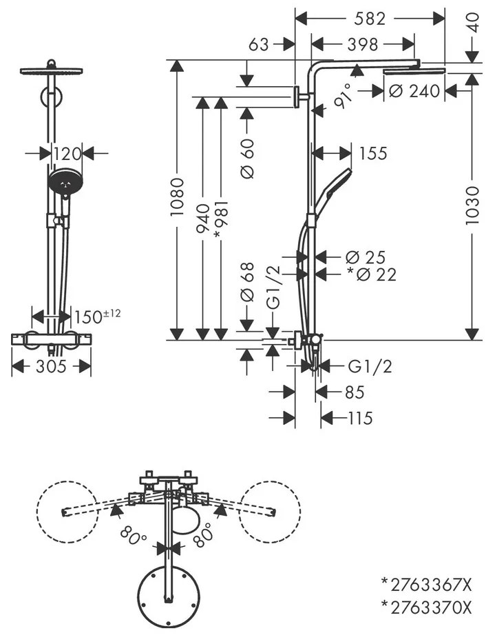 Hansgrohe Raindance Select S, Showerpipe 240 1jet PowderRain s termostatem, kartáčovaný bronz, HAN-27633140