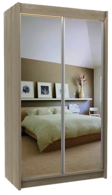 Skříň s posuvnými dveřmi a zrcadlem DEBORA + Tichý dojezd, 120x216x61, sonoma