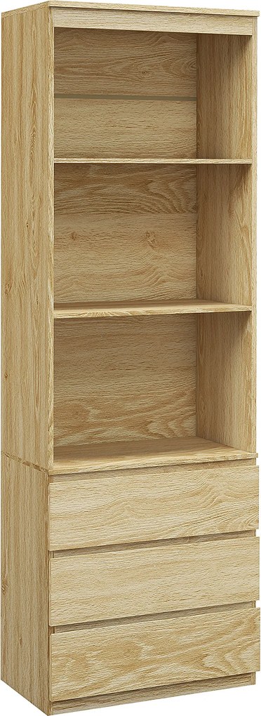 HOMCOM Vysoká knihovna o výšce 180 cm se 3 policemi a 3 zásuvkami v přírodním dřevě 60 x 35 x 180 cm