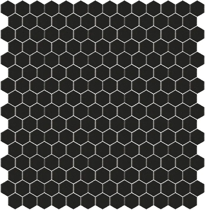Hisbalit Skleněná mozaika černá Mozaika 101C SATINATO hexagony 2,3x2,6 (33,33x33,33) cm - HEX101CLH
