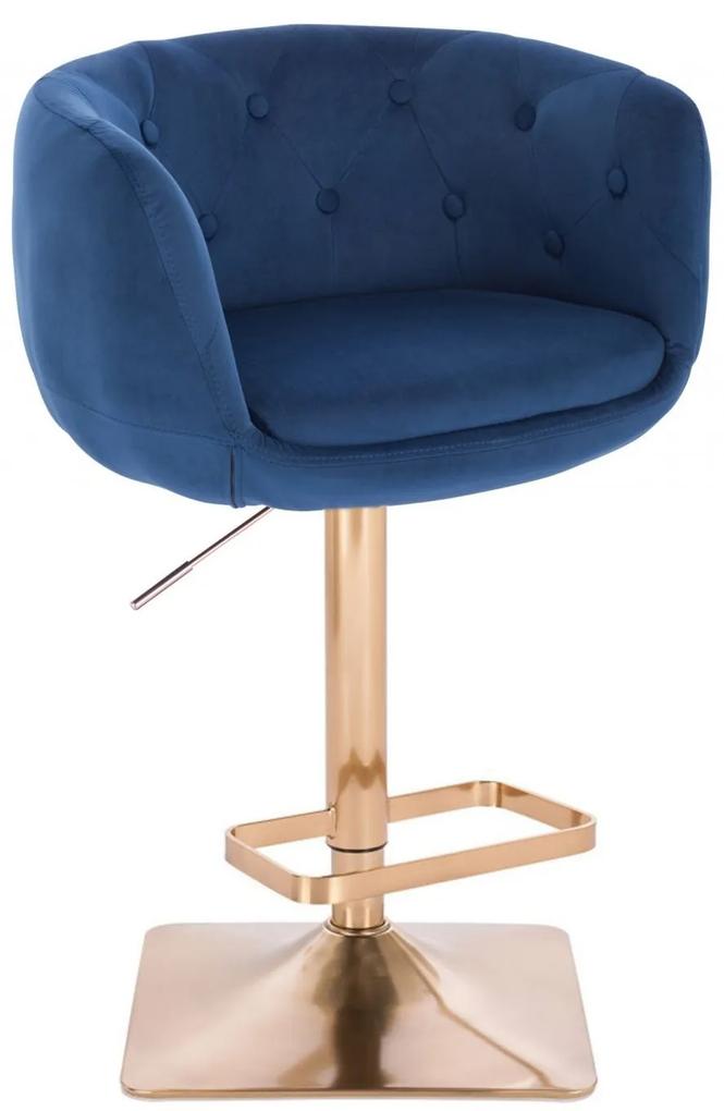 LuxuryForm Barová židle MONTANA  VELUR na zlaté hranaté podstavě - modrá