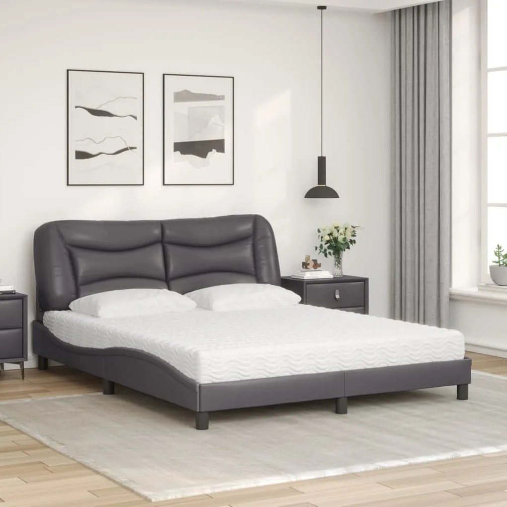 Postel s matrací Hvar šedá 160 x 200 cm umělá kůže 3208734