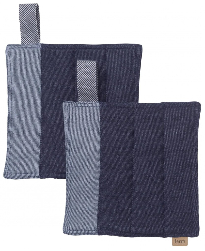 ferm LIVING Džínové podložky pod hrnec Denim Blue - set 2 ks, modrá barva, textil