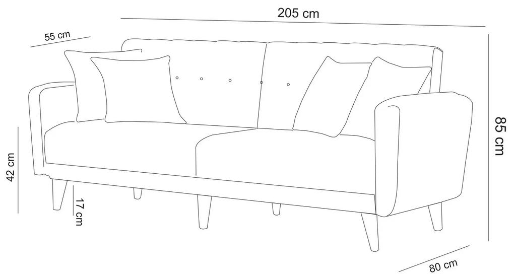Rozkládací 3-místná sedačka Gianetta 205 cm krémová - otevřené balení