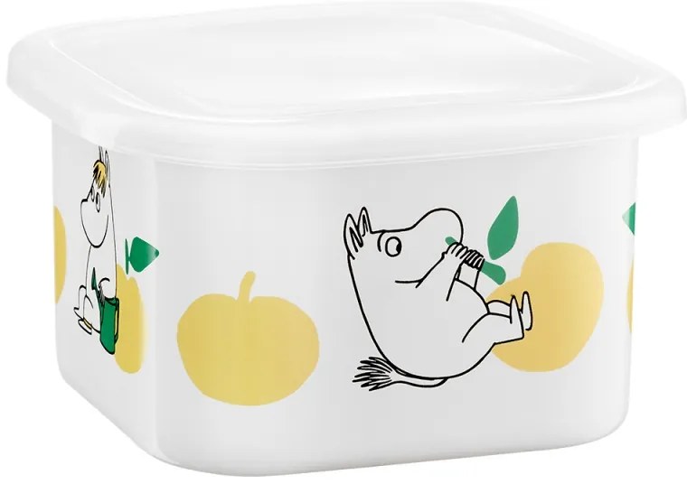 Dóza s víkem Moomin Joyful Apples 1l, smalt / bílo-žlutá