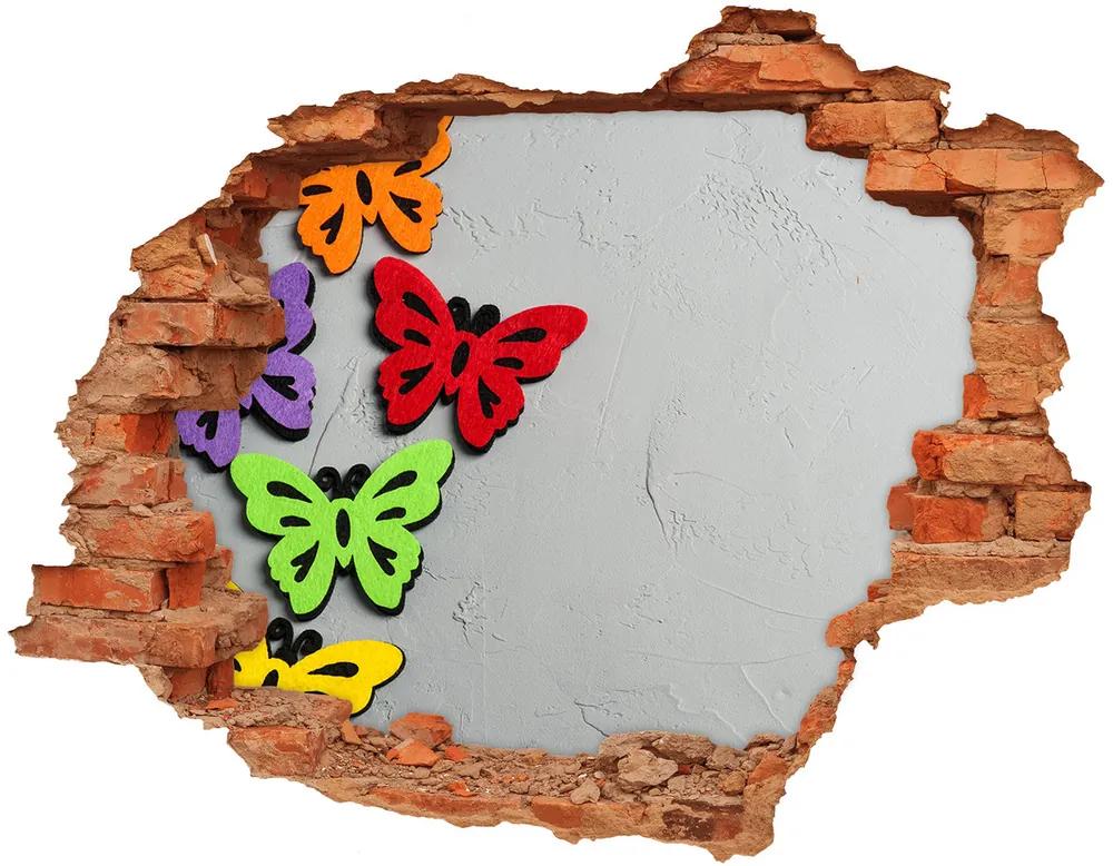 Wallmuralia Díra 3D fototapeta nálepka Barevní motýli 90x70 cm