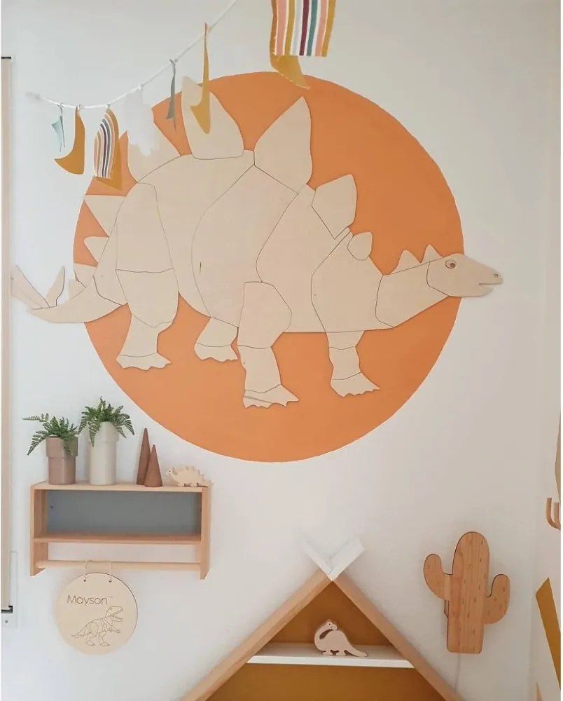 Dřevěná nástěnná dekorace Origami Stegosaurus – dinosaurus do dětského pokoje XL