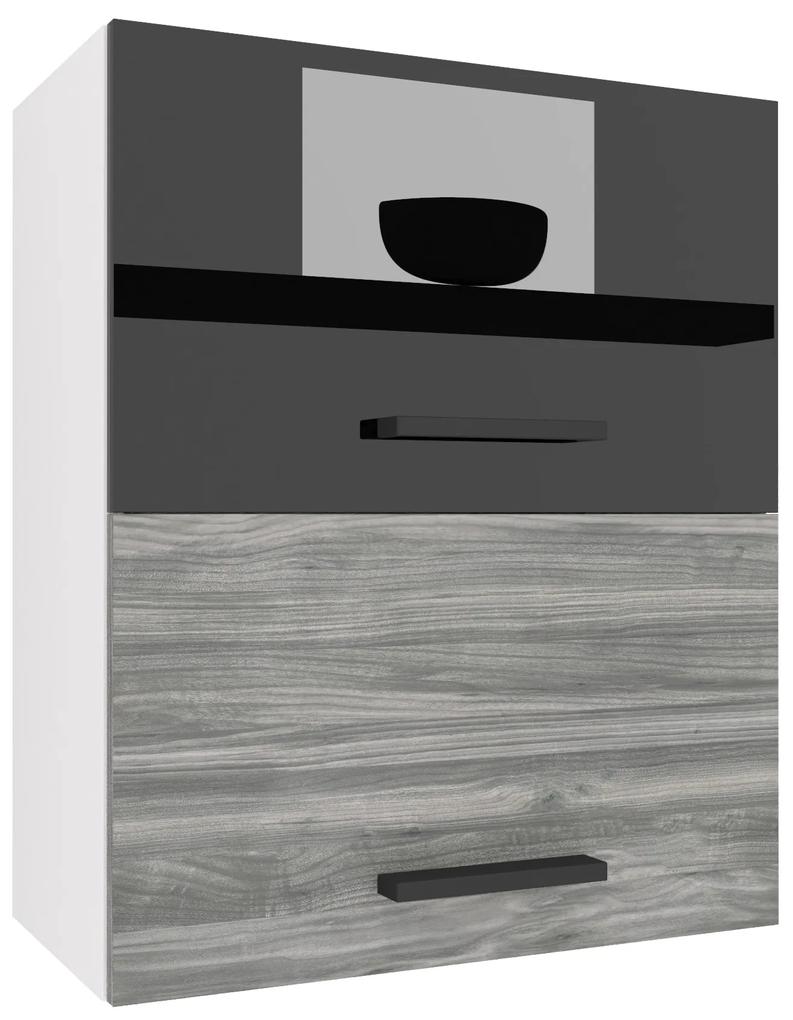 Kuchyňská skříňka Belini horní 60 cm černý lesk / šedý antracit Glamour Wood  INF SGP2-60/1/WT/BGW1/0/B1