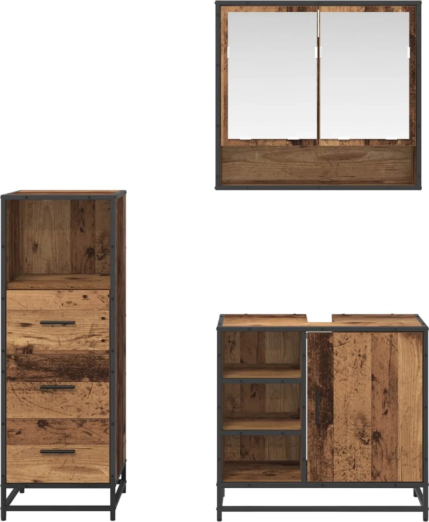 Sada koupelnového nábytku 3 ks Staré dřevo 65 x 33 x 60 cm 3402369