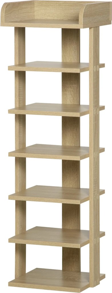 HOMCOM Vstupní dřevěný stojan na boty, organizátor s 6 policemi a horní policí, 32x30x104cm, Dub | Aosom