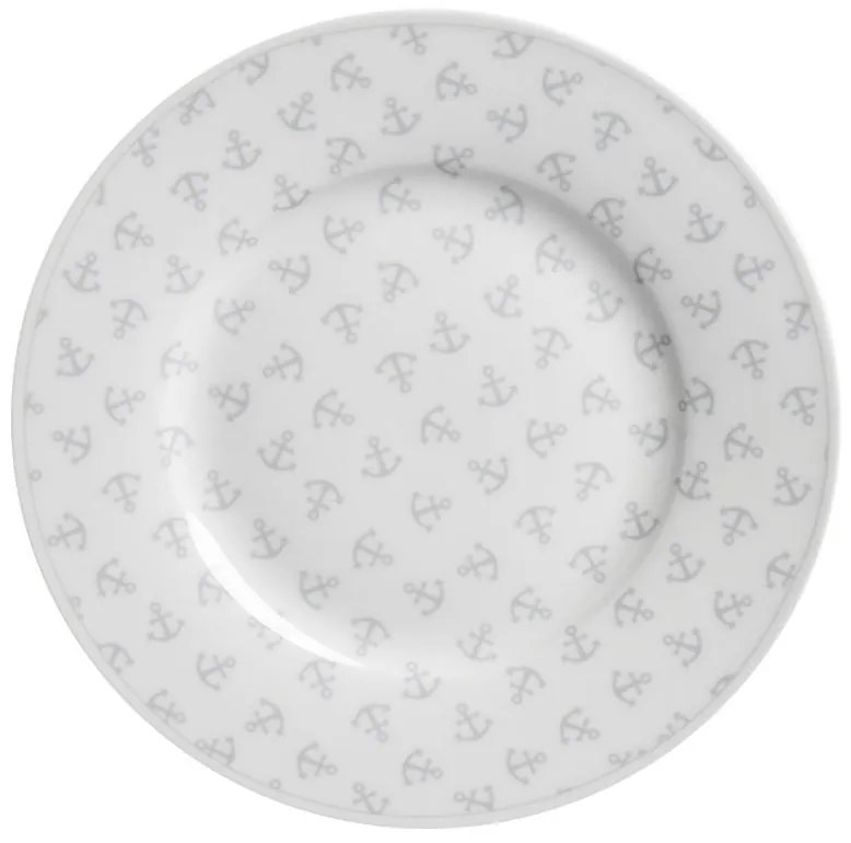 Krasilnikoff Porcelánový dezertní talířek Grey Anchors, šedá barva, bílá barva, porcelán