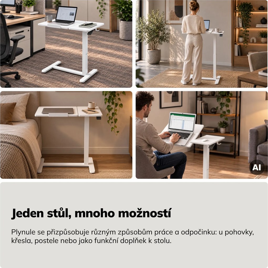 Stolek pod notebook mobilní, nastavitelný, multifunkční, bílý: BILL