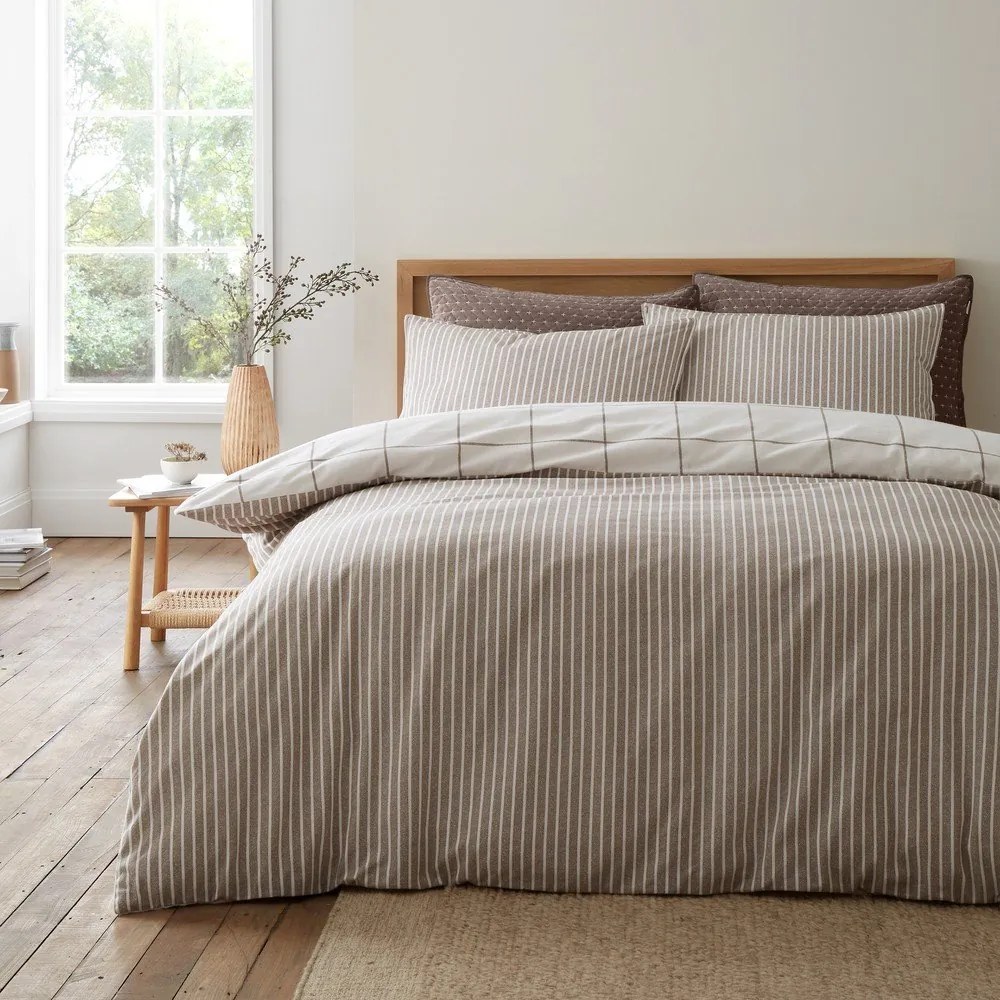 Krémové/taupe flanelové povlečení na jednolůžko 135x200 cm Brushed Regal Check – Bianca
