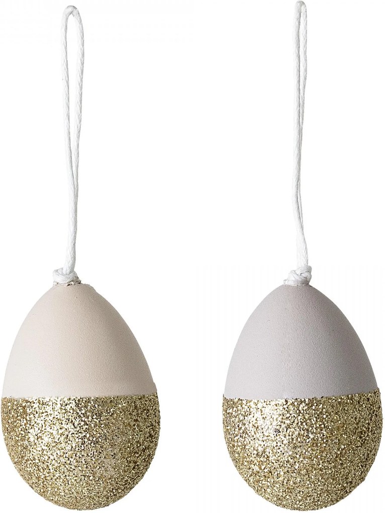 Bloomingville Mini velikonoční vajíčka Gold glitter - set 2 ks, zlatá barva, plast