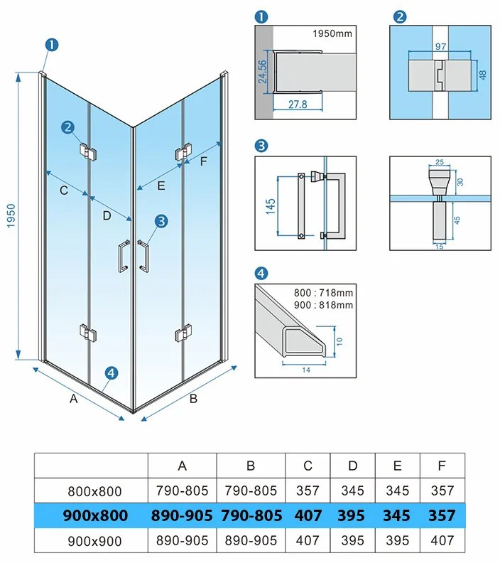 BPS-koupelny Obdélníkový sprchový kout HYD-OK12A 90x80 chrom/transparent + vanička HYD-OSV-ST03E bílá