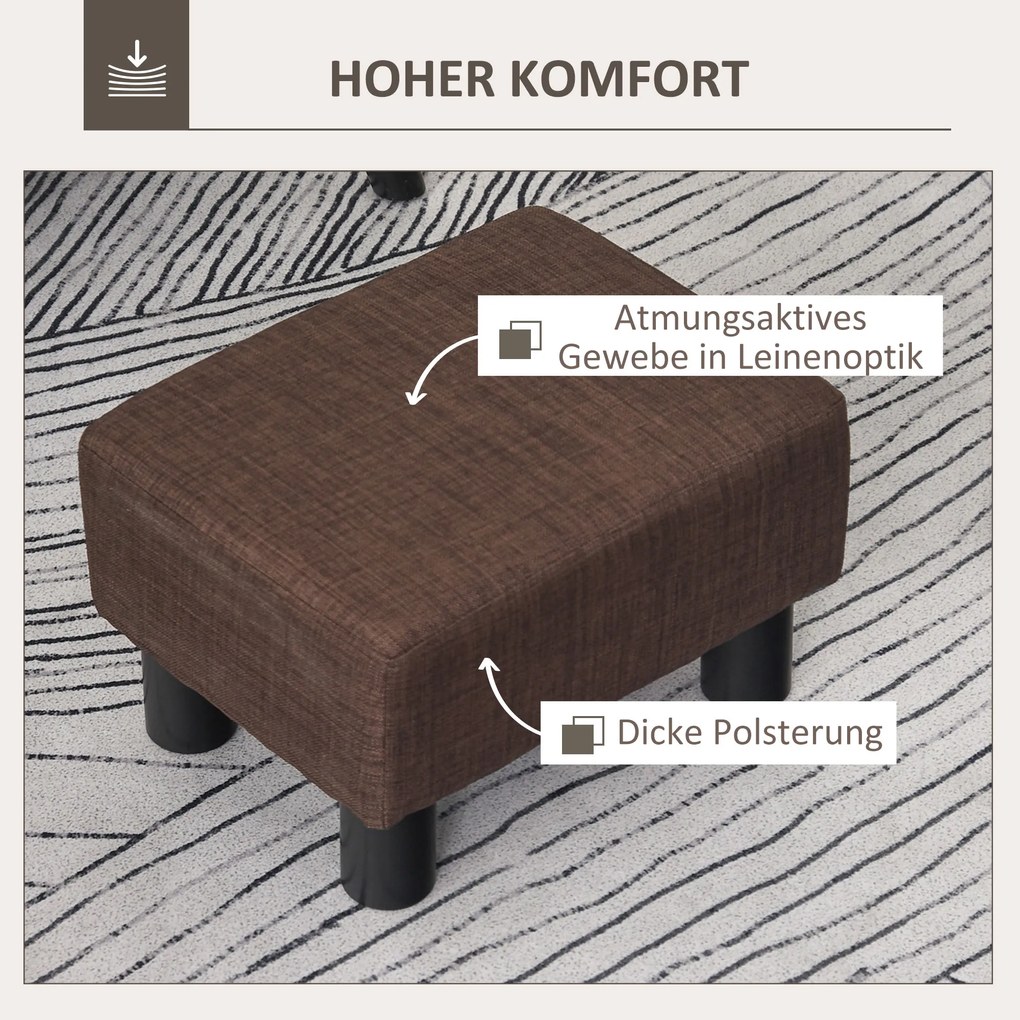 HOMCOM taburet otoman do 100 kg nosnost obdélníkový čalouněný taburet do obývacího pokoje hnědý 40 x 30 x 24 cm | Aosom.de